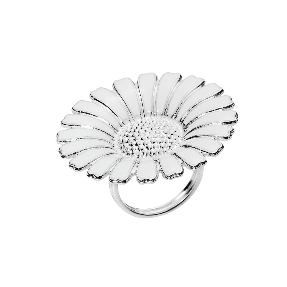 Marguerit ring 36mm med hvid emalje 925
